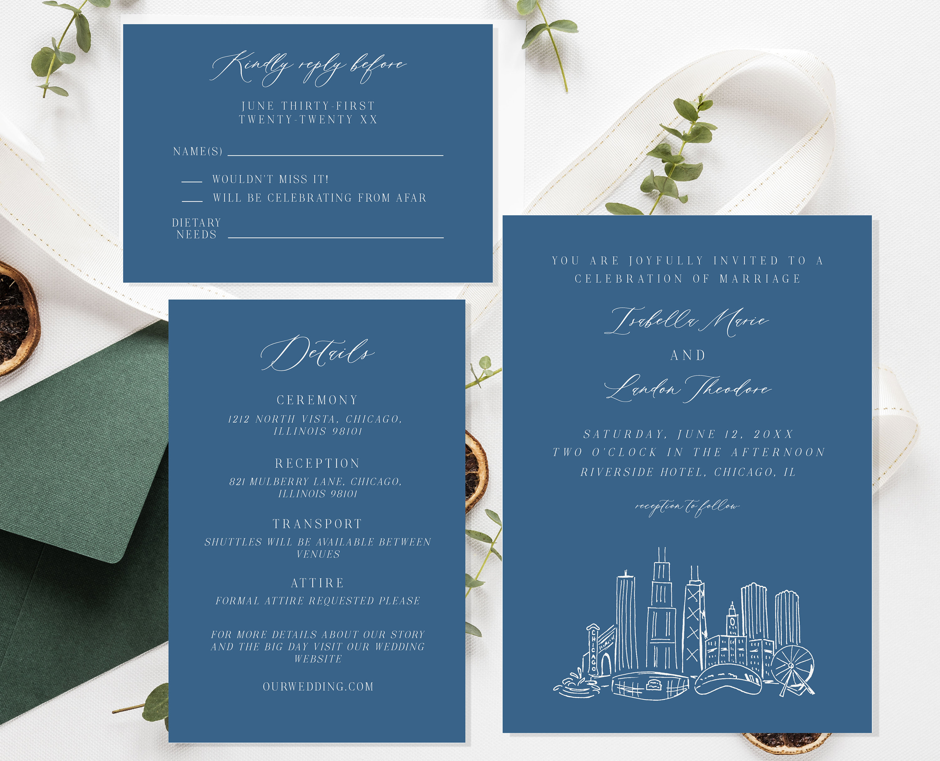 Chicago Wedding Invitation Template, Chicago Skyline Invitation, Custom ...