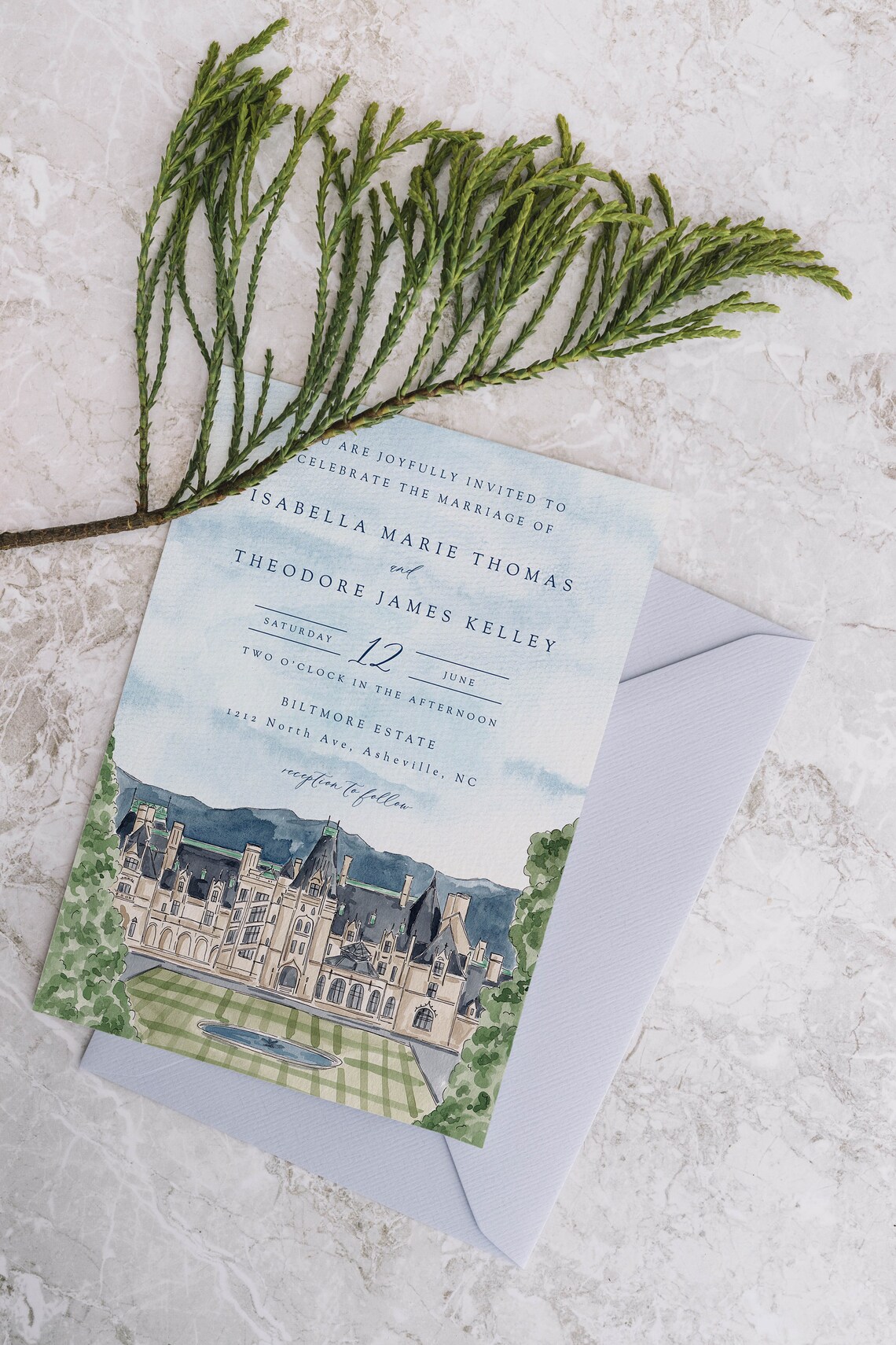 Biltmore Estate Wedding Invitation, Watercolor Invite Template ...