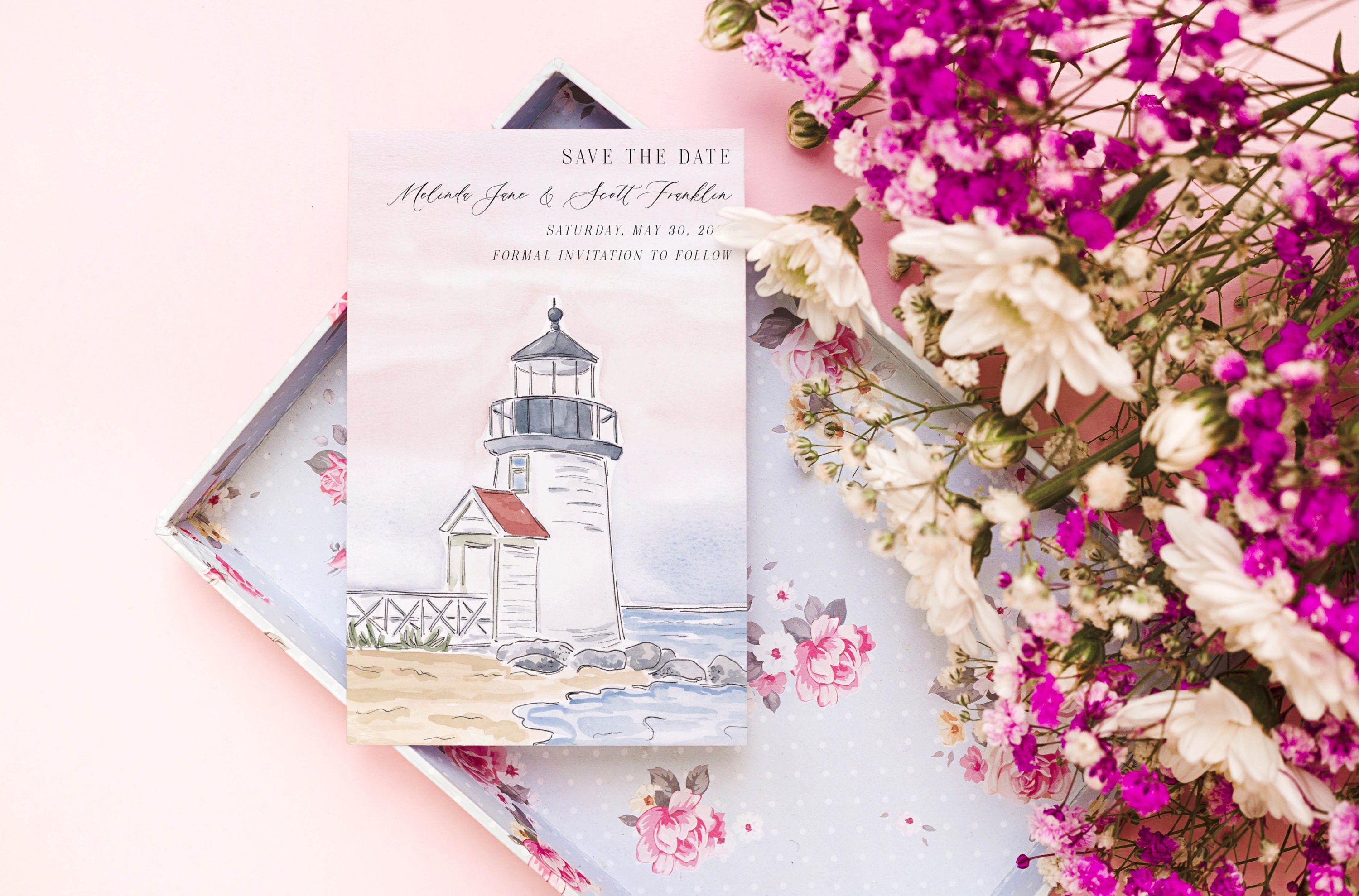 Nantucket Lighthouse Save the Date Template, Custom Save the Date ...