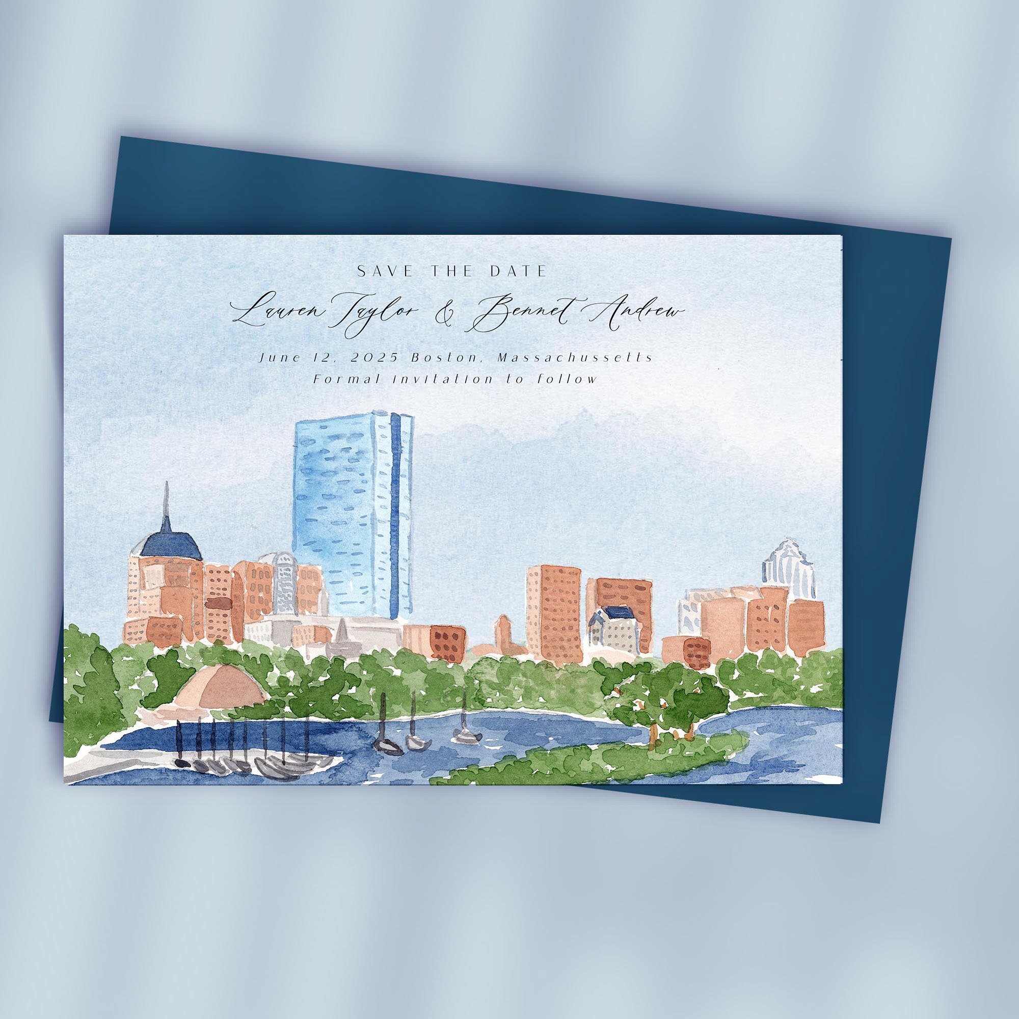 Boston Skyline Save the Date Template, Custom Save the Date Template ...