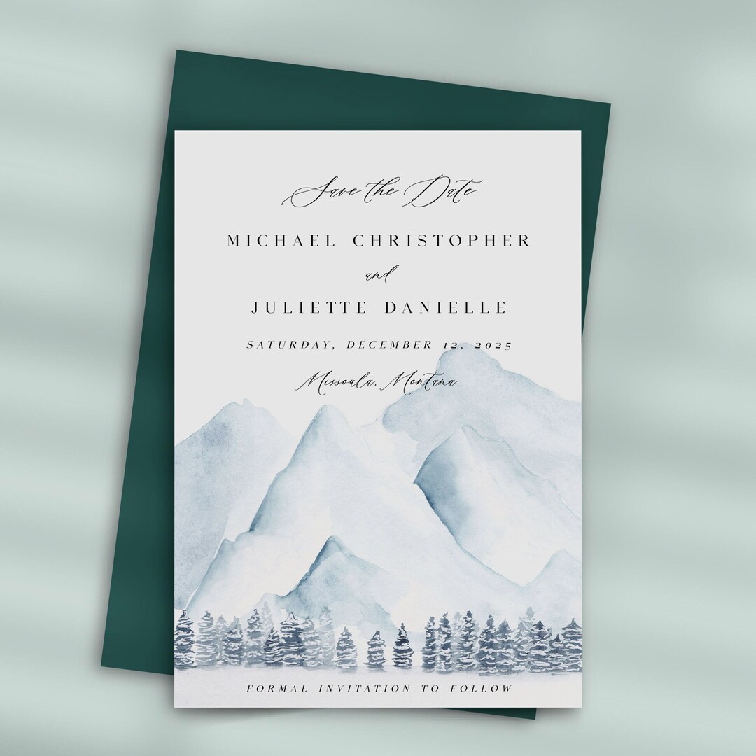 Snowy Mountain Save the Date, Winter Wedding Save the Date ...