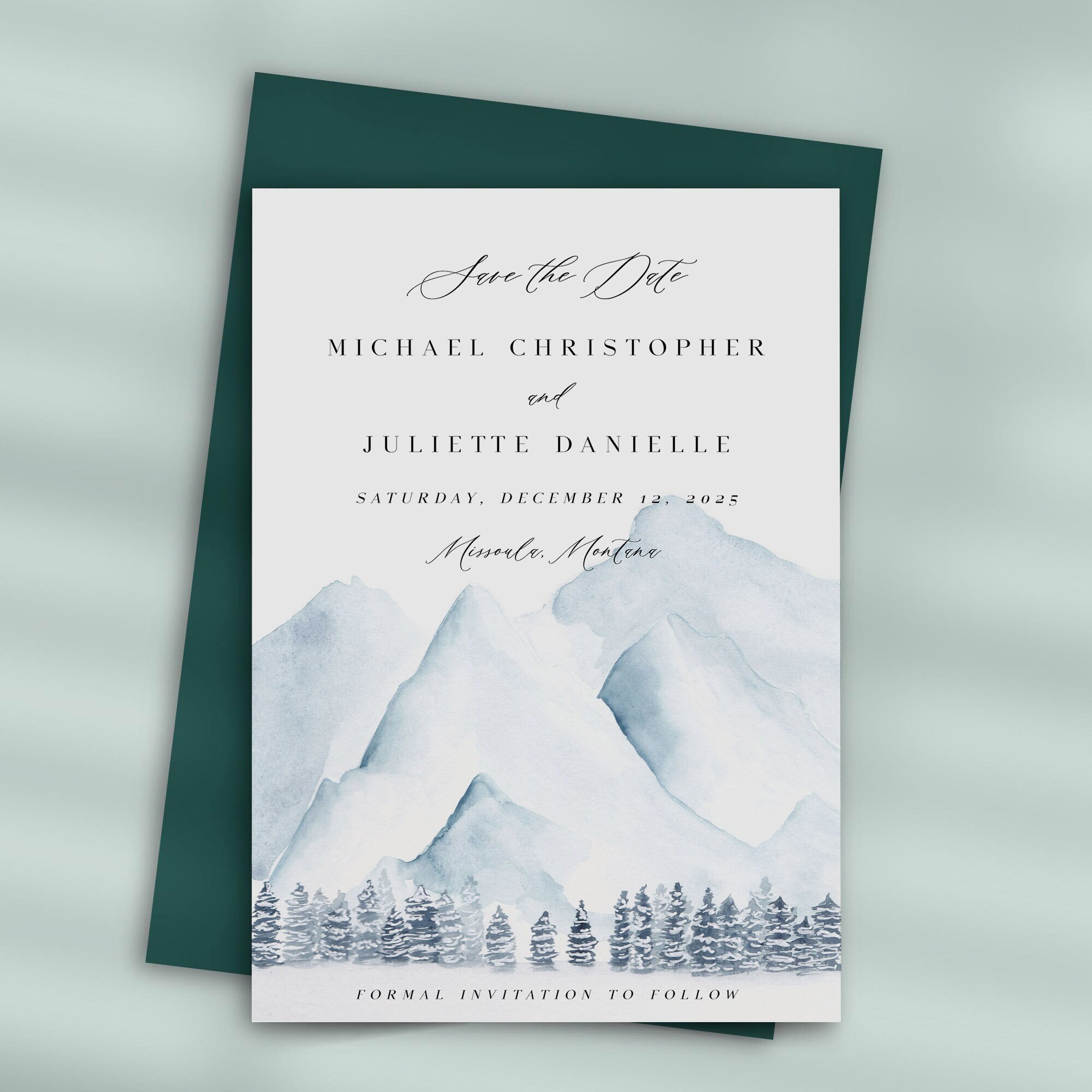 Snowy Mountain Save the Date, Winter Wedding Save the Date ...