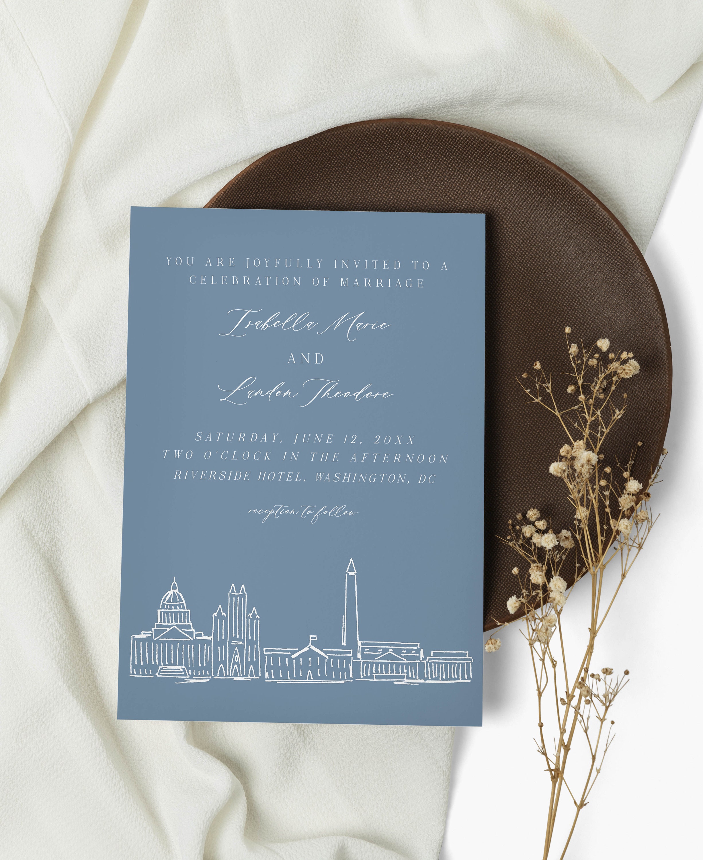 Washington DC Wedding Invitation Template, DC Skyline Invitation ...