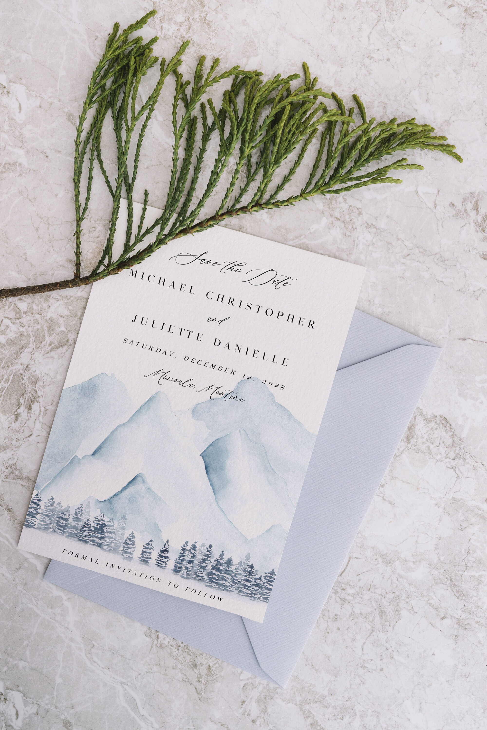 Snowy Mountain Save the Date, Winter Wedding Save the Date ...