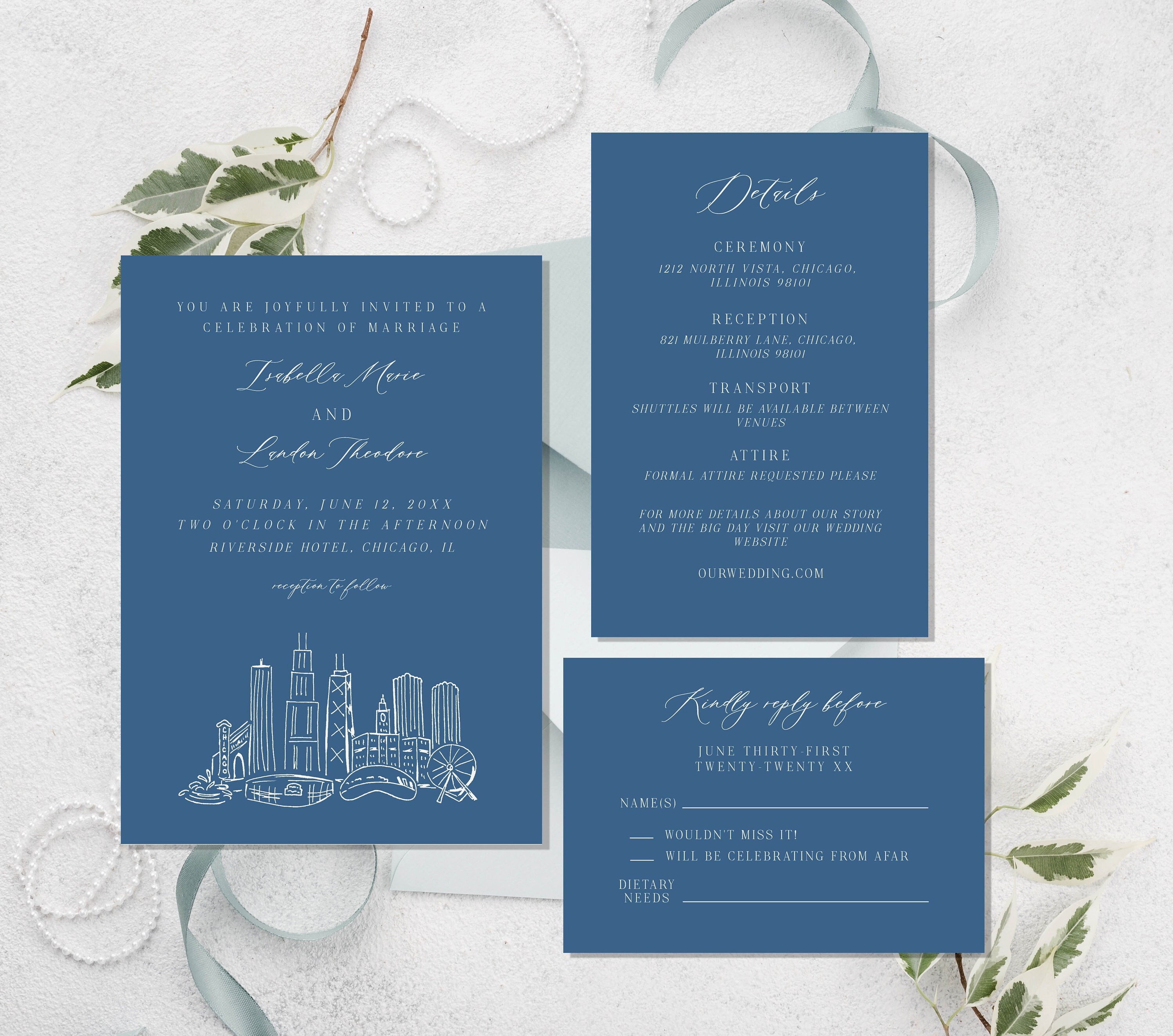 Chicago Wedding Invitation Template, Chicago Skyline Invitation, Custom ...