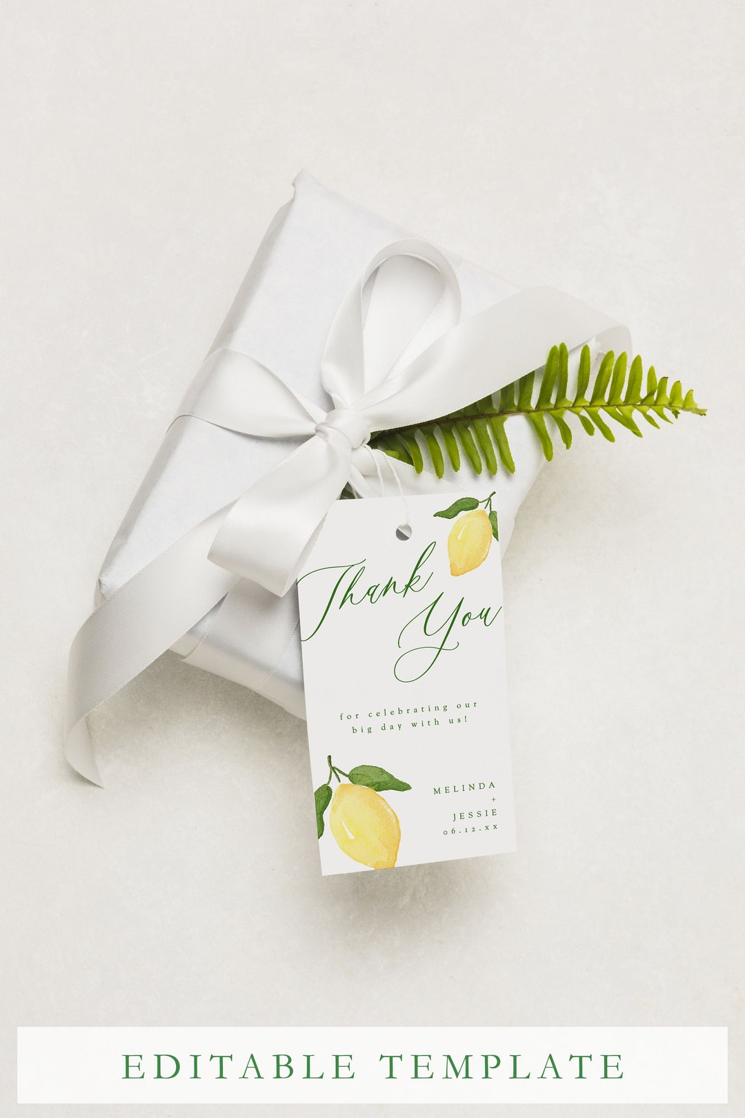 Lemon Thank You Tag, Editable Wedding Favor Tag, Personalized Gift Tag ...