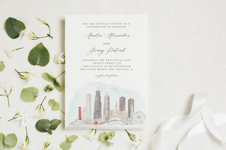 Chicago Skyline Invitation Template, Chicago Wedding Invitation ...