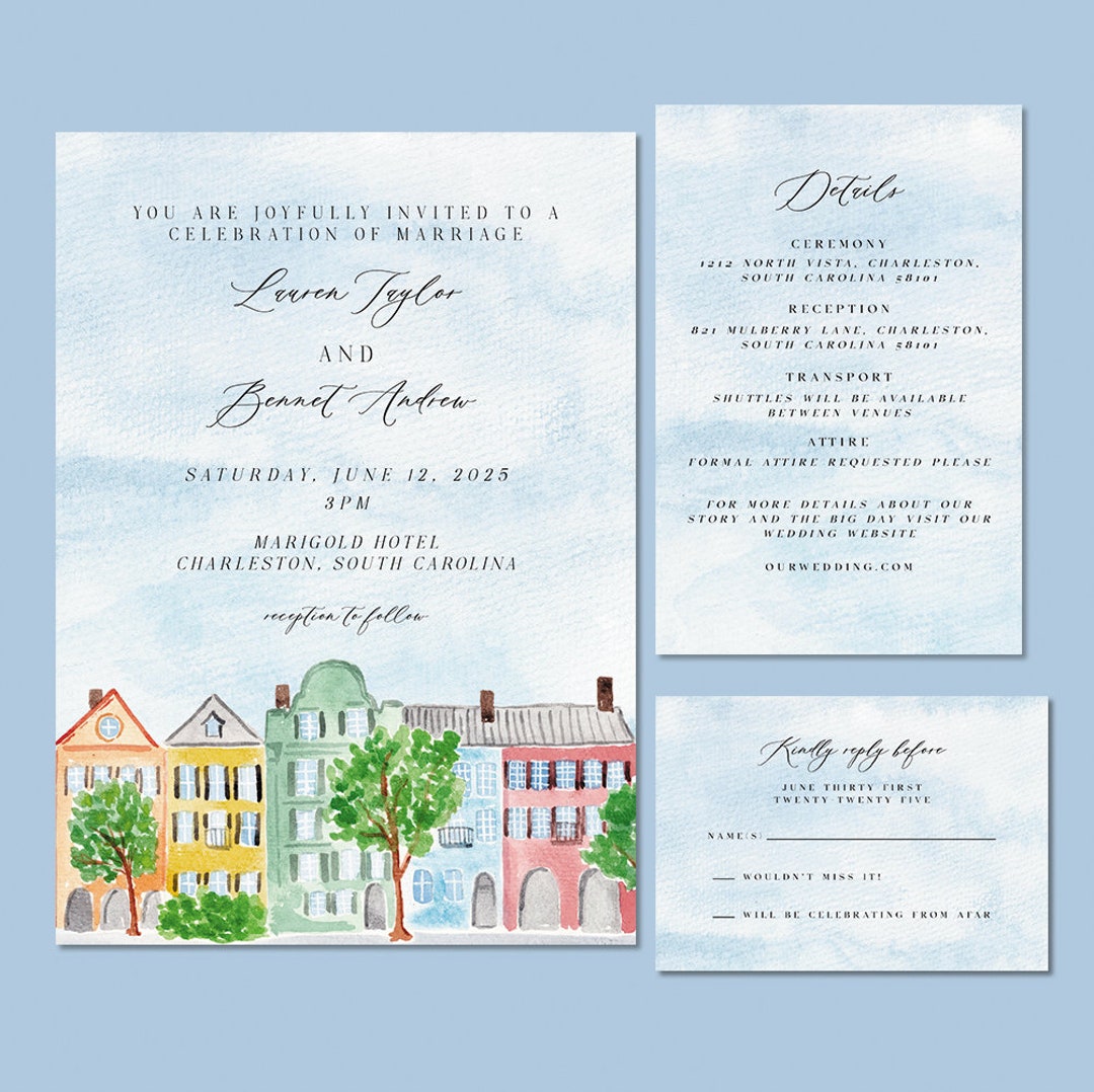 Charleston Wedding Invitation Template Rainbow Row - Etsy
