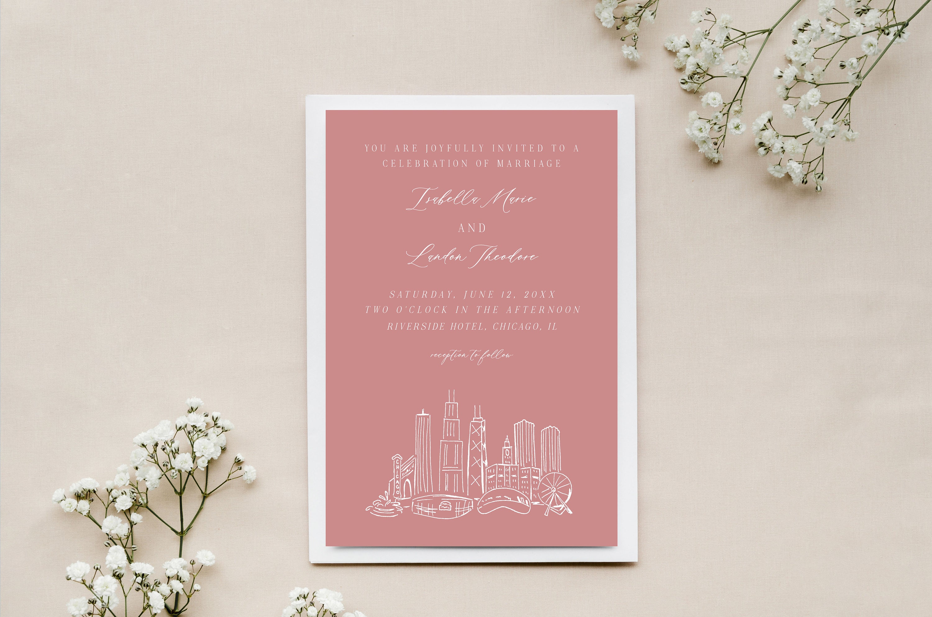 Chicago Wedding Invitation Template, Chicago Skyline Invitation, Custom Invitation Template ...