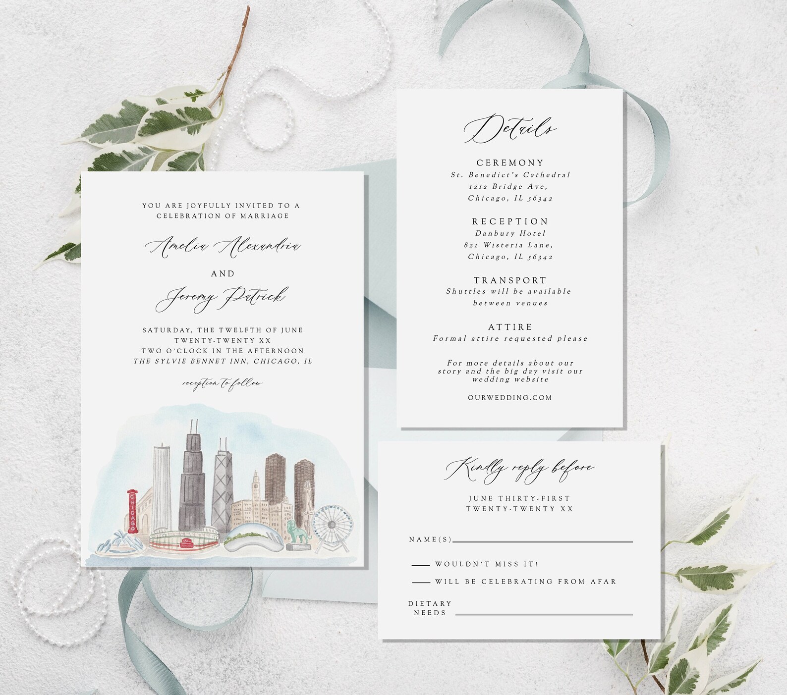 Chicago Skyline Invitation Template, Chicago Wedding Invitation ...