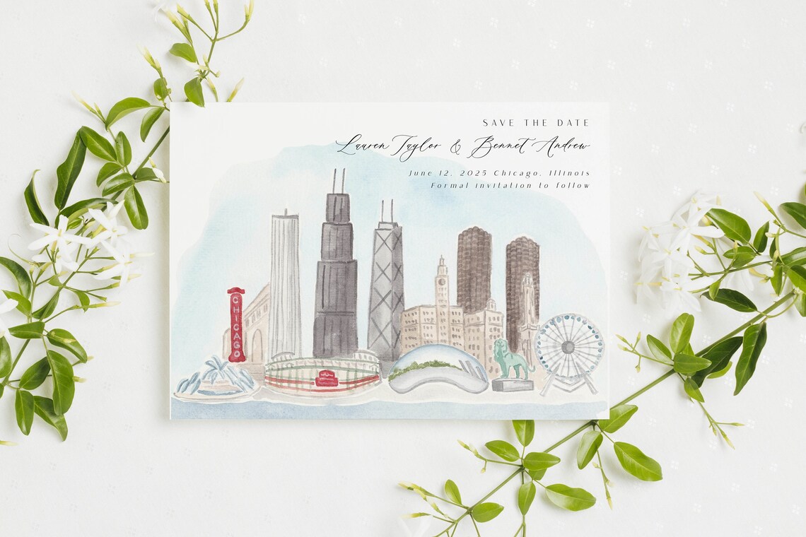 Chicago Skyline Save the Date Template, Custom Save the Date Template ...