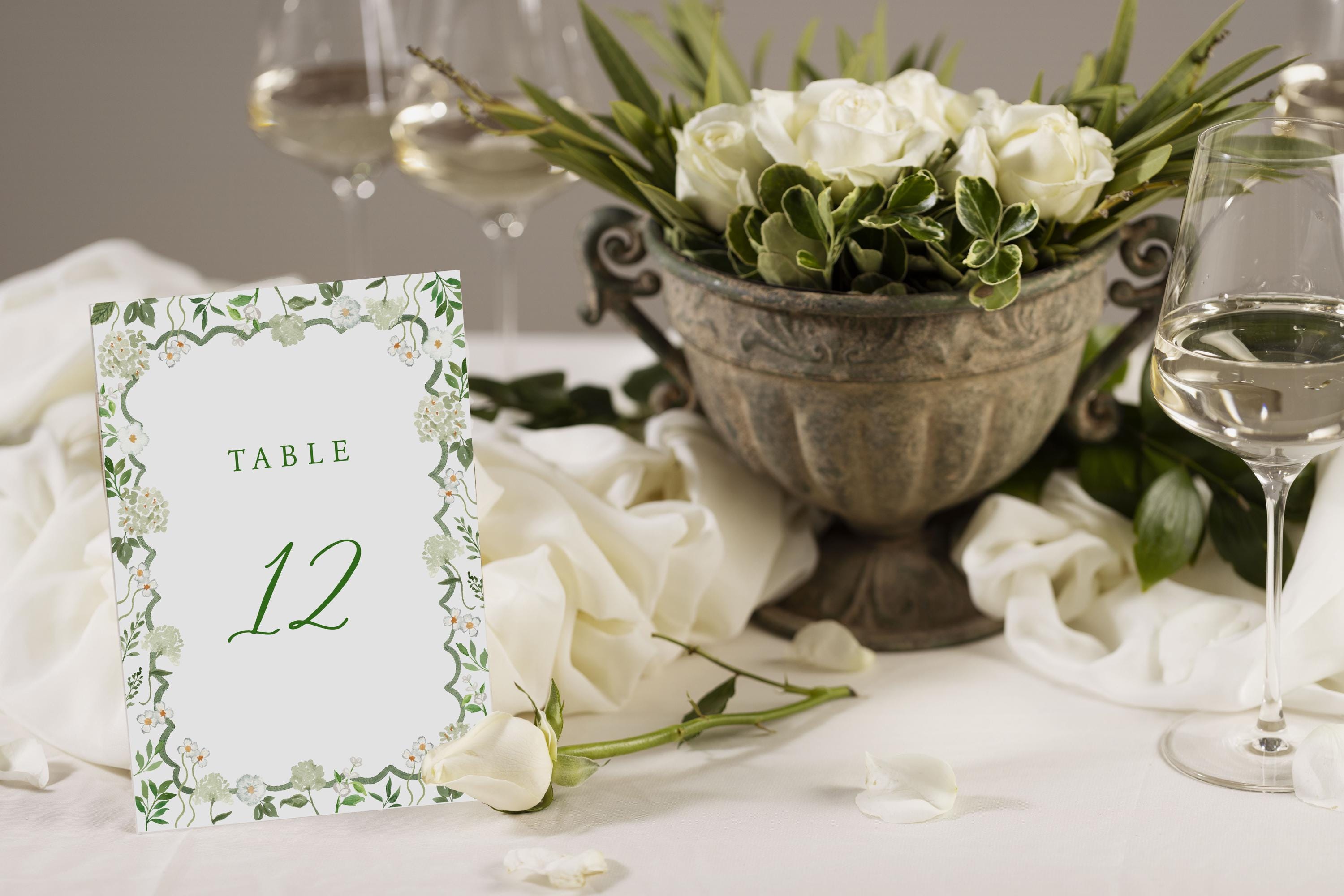 White Floral Table Number Template, Hydrangea Table Number, Editable ...