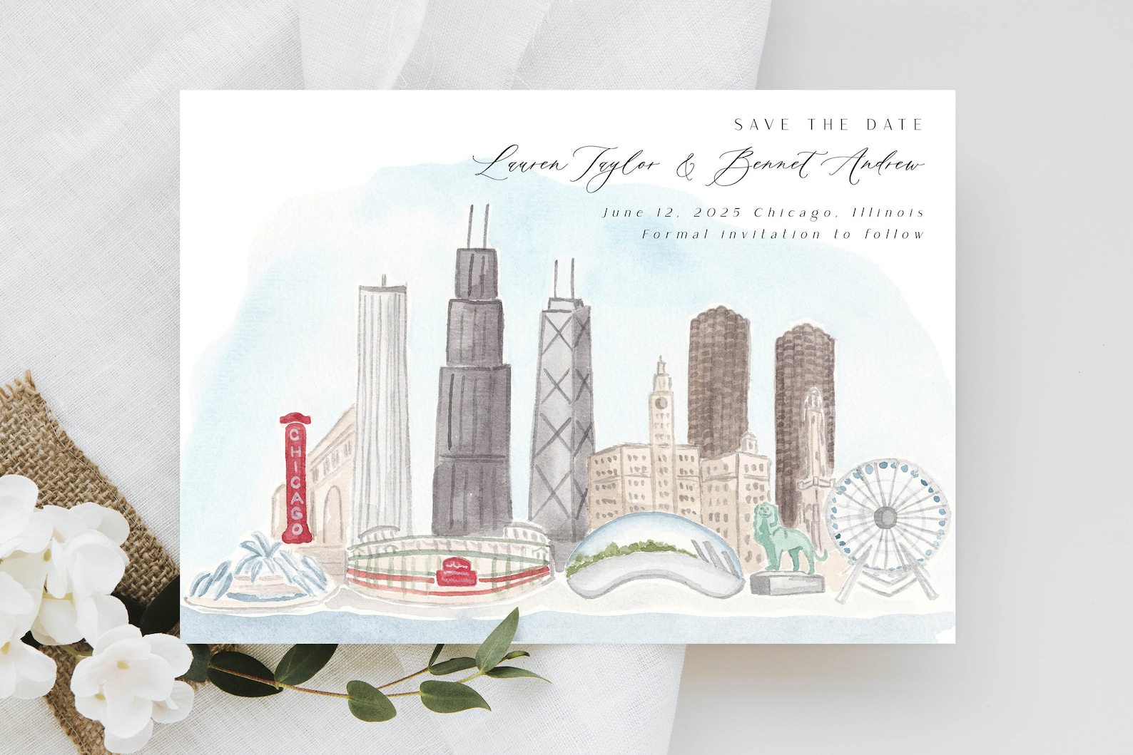 Chicago Skyline Save the Date Template, Custom Save the Date Template ...