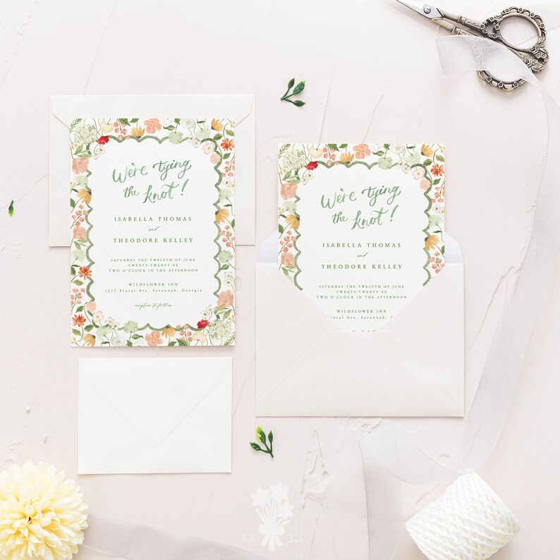 Blush Pink Floral Wedding Invitation, Watercolor Pink Wildflower Invite ...