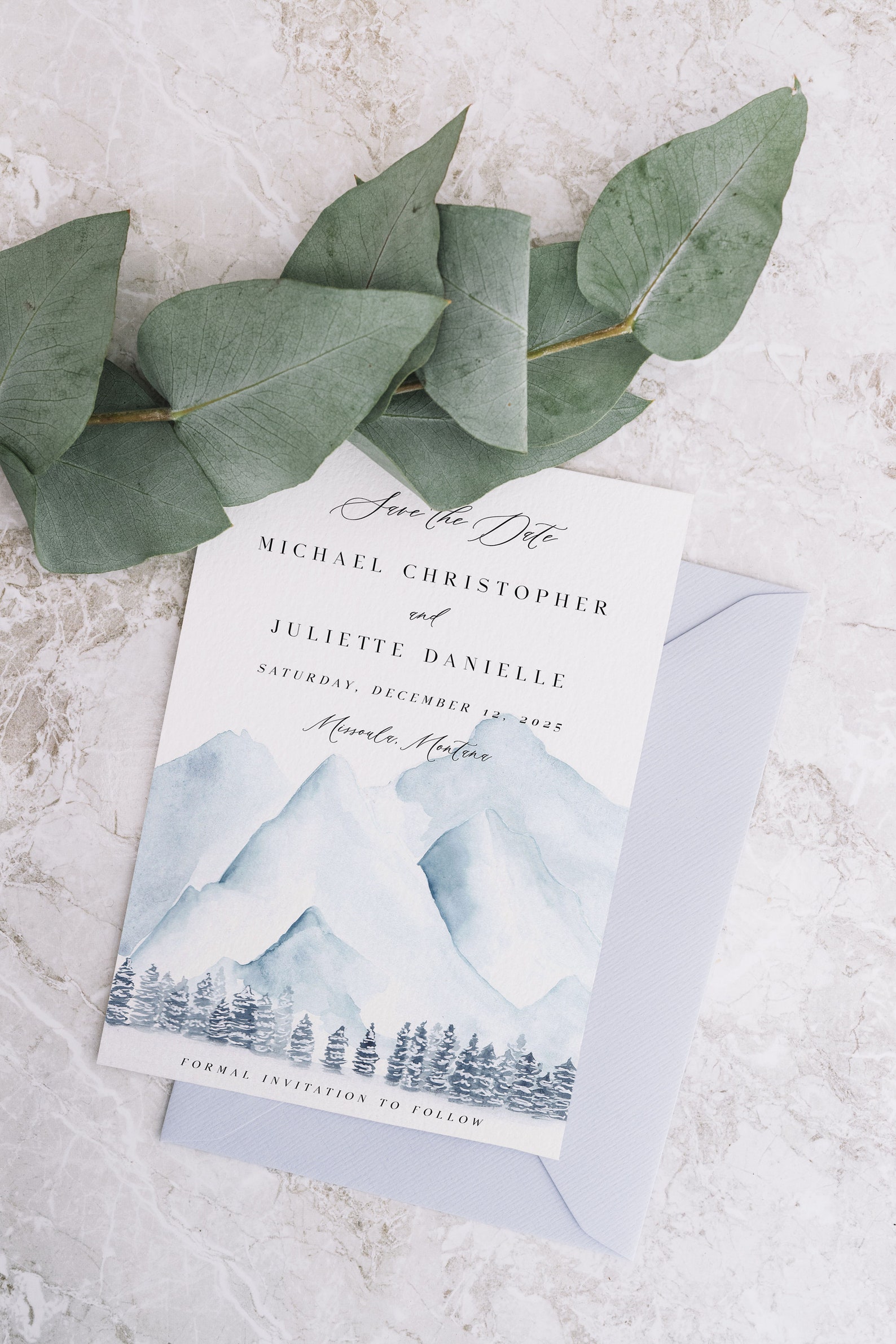 Snowy Mountain Save the Date, Winter Wedding Save the Date ...