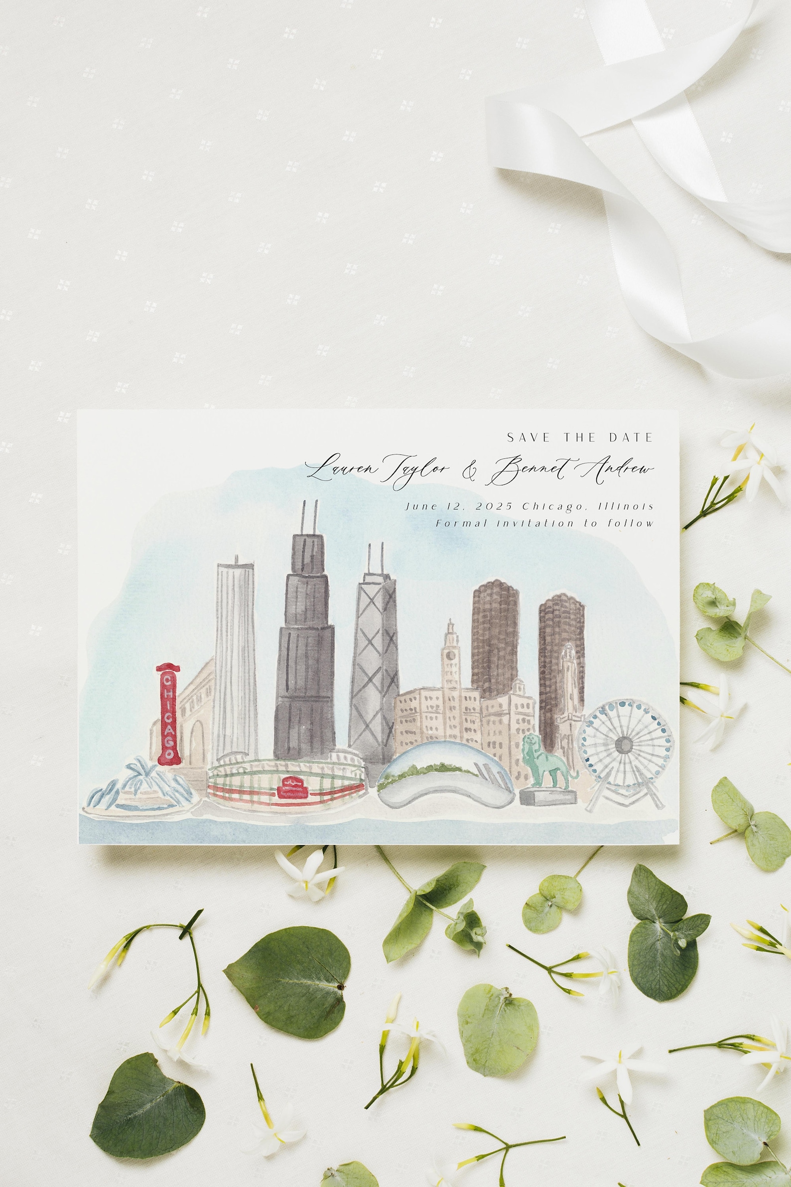 Chicago Skyline Save the Date Template, Custom Save the Date Template ...