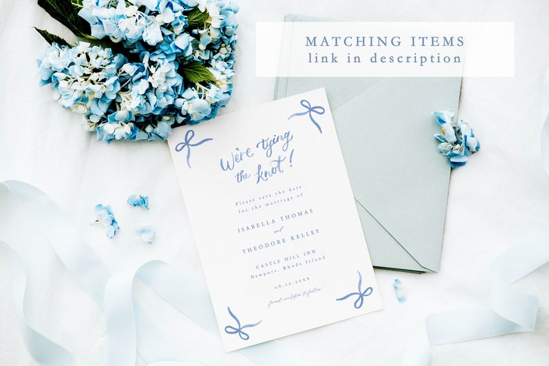 Dainty Blue Bow Save the Date Template, Tying the Knot Wedding Invite ...