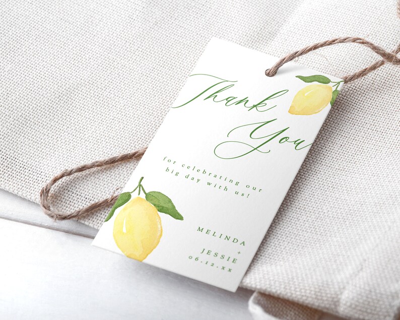 Lemon Thank You Tag, Editable Wedding Favor Tag, Personalized Gift Tag ...