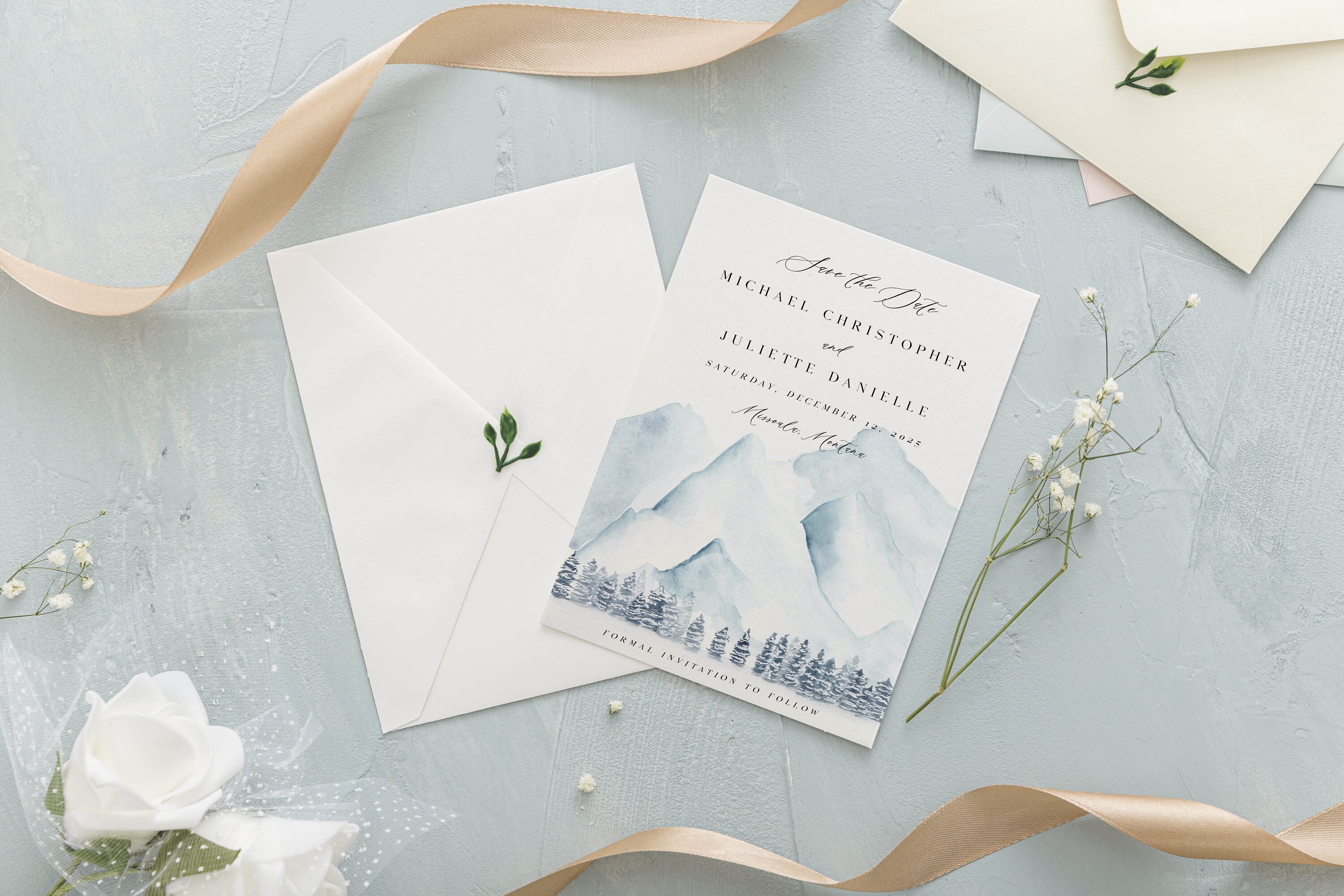 Snowy Mountain Save the Date, Winter Wedding Save the Date ...