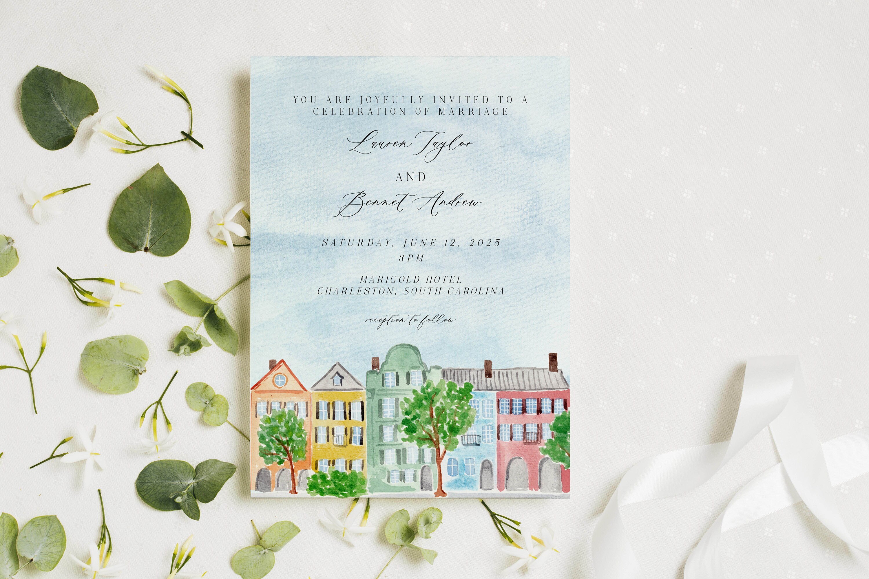 Charleston Wedding Invitation Template, Rainbow Row Invitation, Custom ...