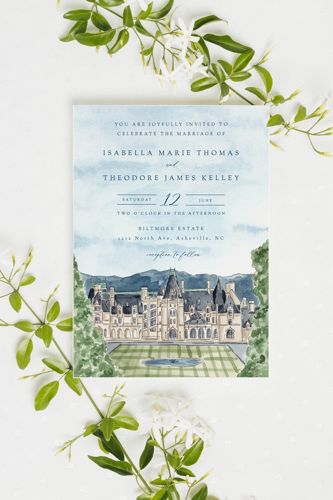 Biltmore Estate Wedding Invitation, Watercolor Invite Template ...