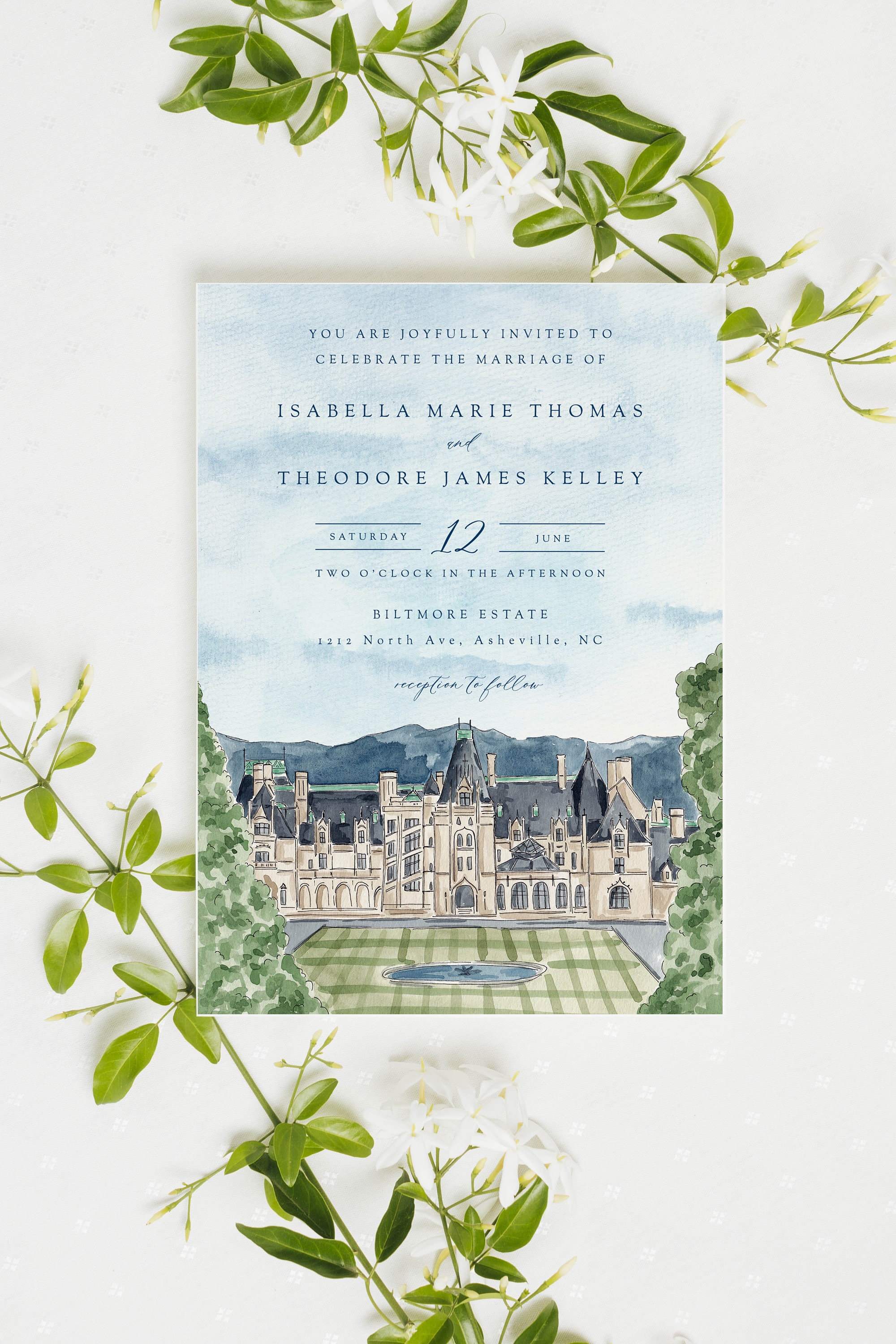 Biltmore Estate Wedding Invitation, Watercolor Invite Template ...