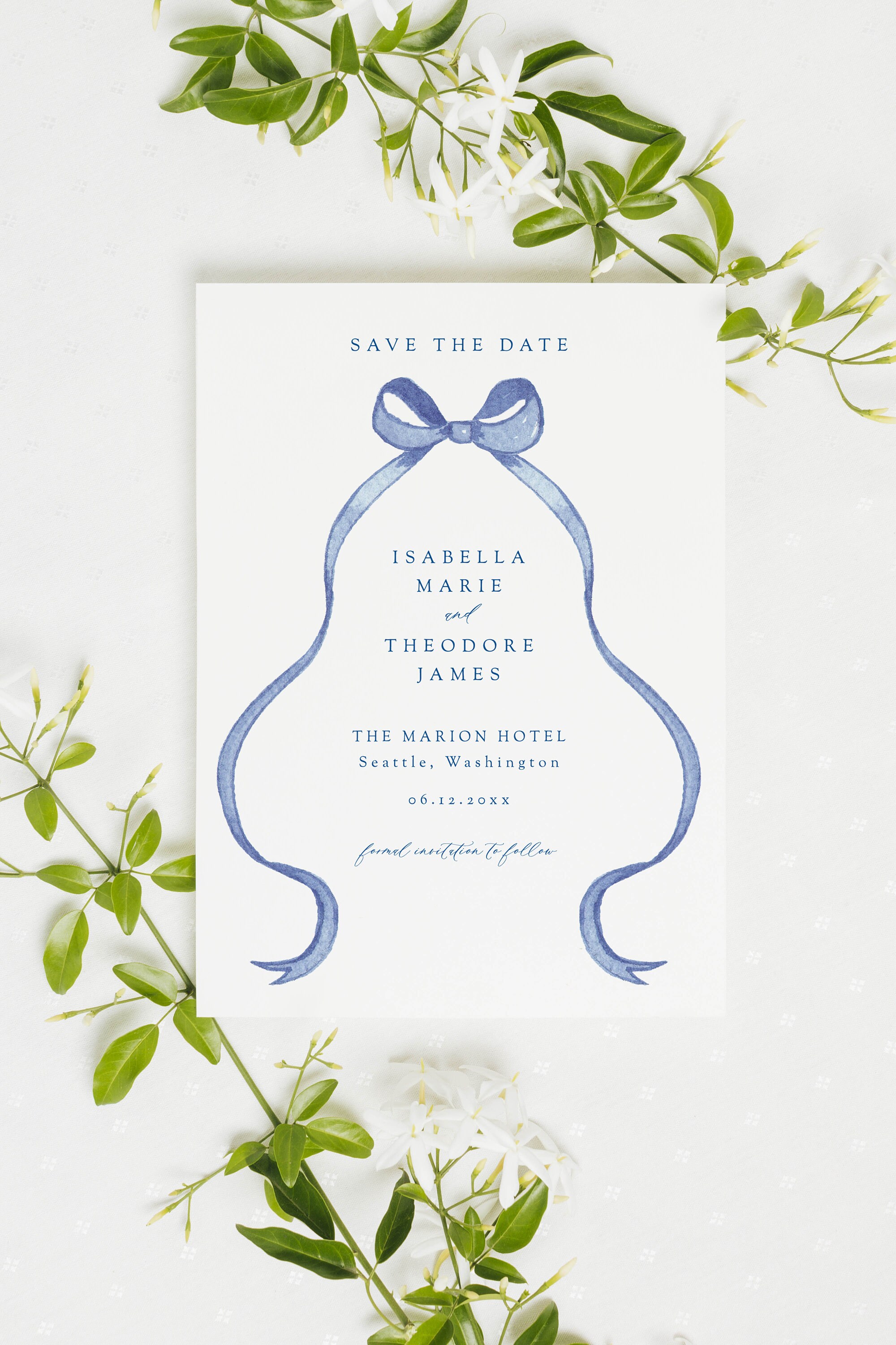 Blue Bow Save the Date, French Blue Wedding Invitation Template ...