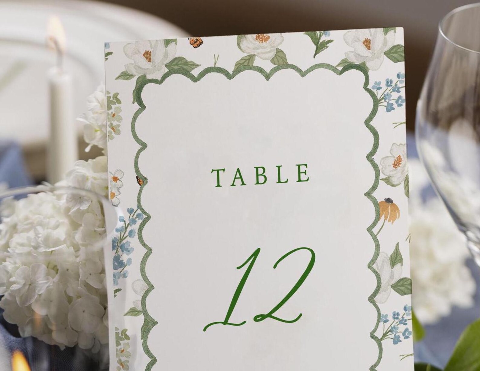 Blue Flower Wedding Table Numbers, Watercolor Floral Table Number ...