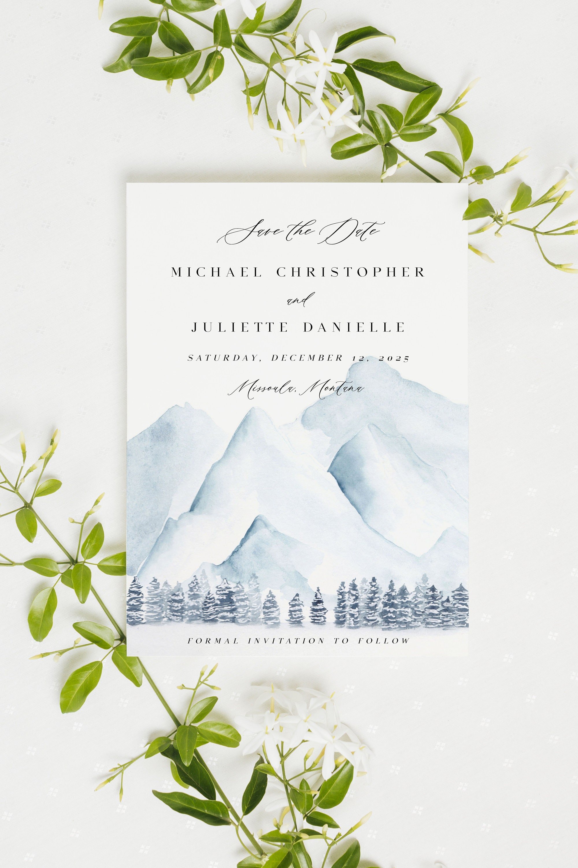 Snowy Mountain Save the Date, Winter Wedding Save the Date ...