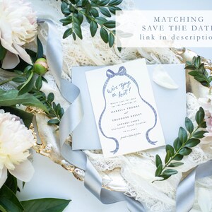 Blue Bow Wedding Menu Template, Wavy Ribbon Rehearsal Dinner Menu ...