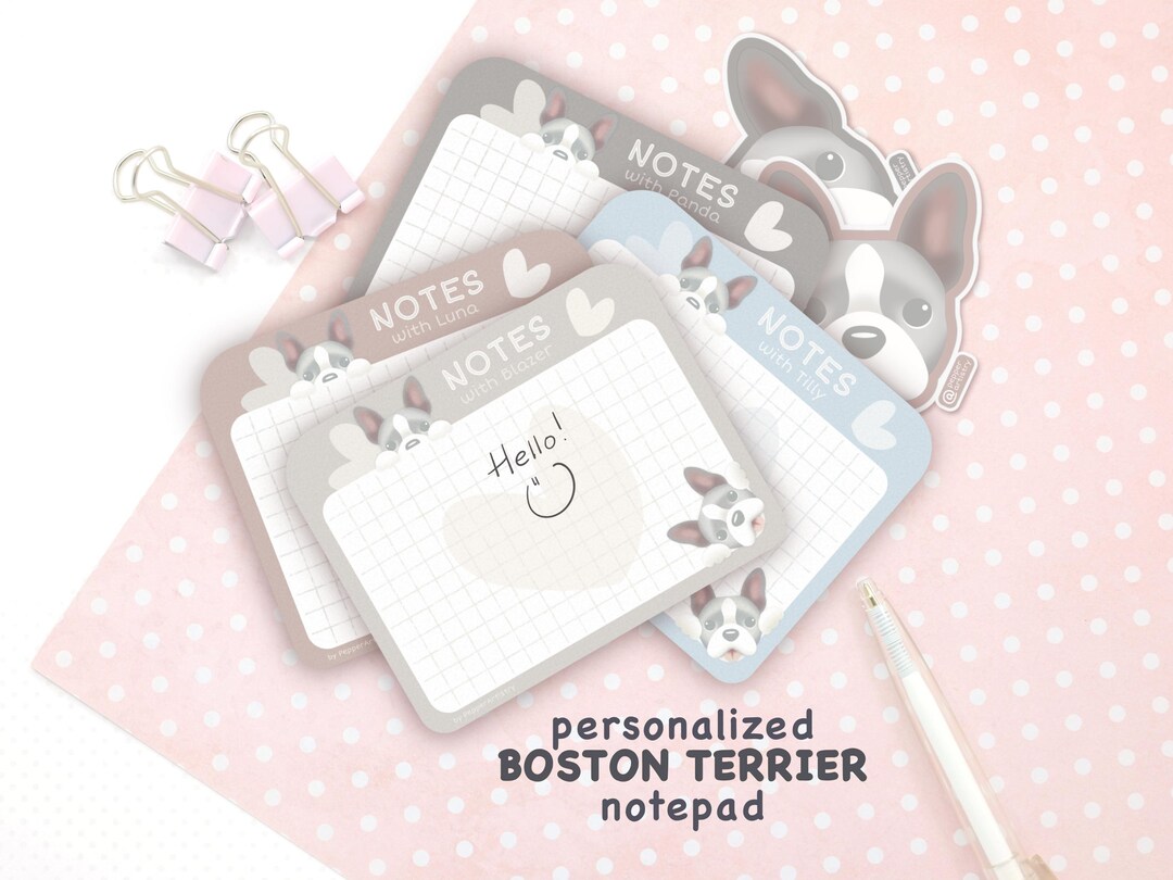 Personalized Boston Terrier Dog Notepad • 4x5 Paper Pad With Optional ...