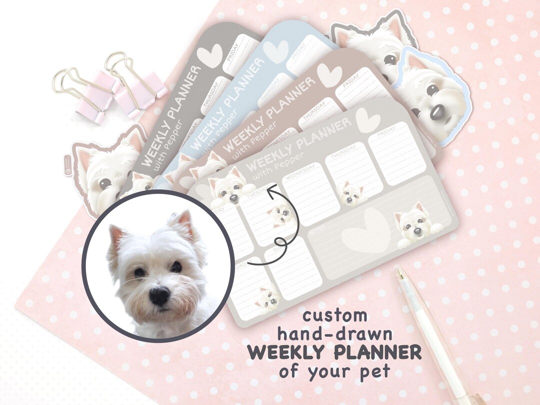 Custom Hand-drawn Pet Weekly Planner • Personalized 5x8 Dog and Cat ...