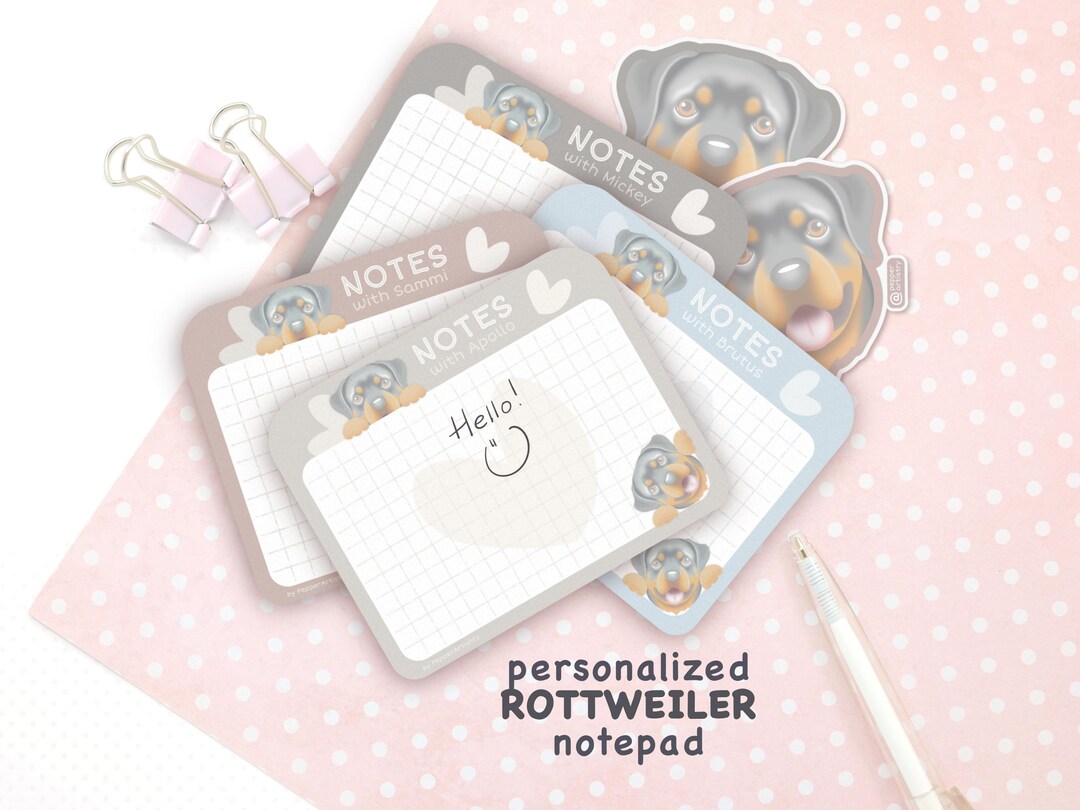 Personalized Rottweiler Notepad • 4x5 Rottie Dog Paper Pad With ...