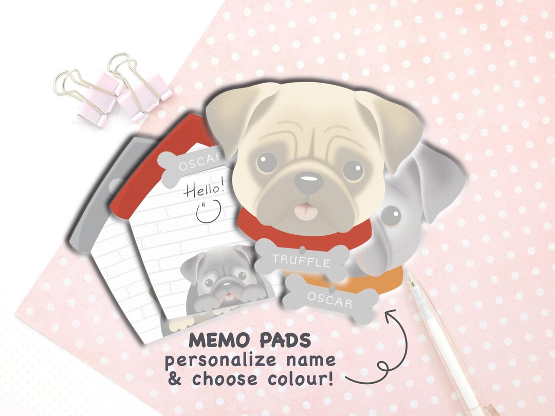 Personalized Pug Memo Pad Cute Pug Dog Notepad With Name - Etsy