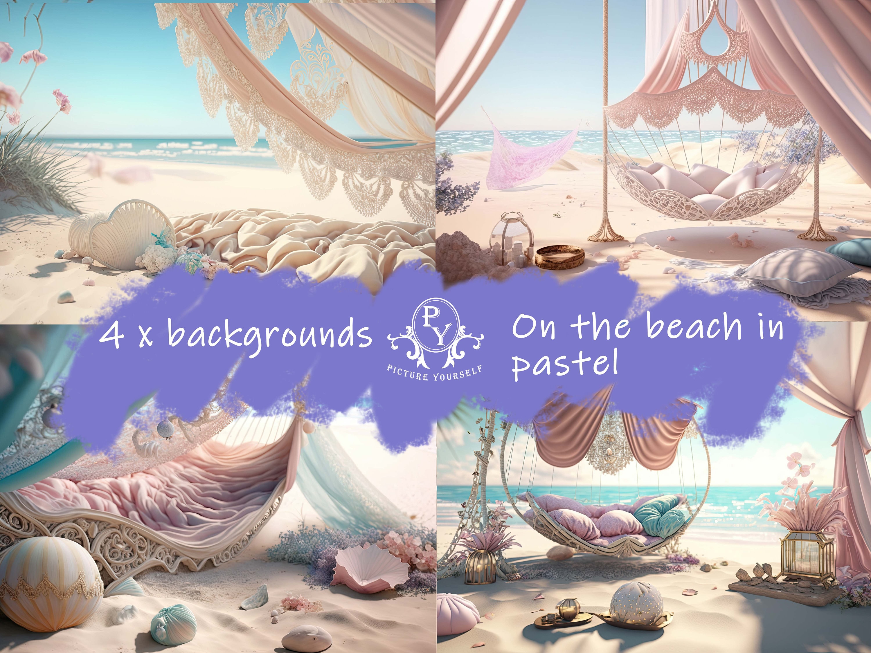 On the Beach in Pastel - Digital File, Background, Backdrop, Maternity ...