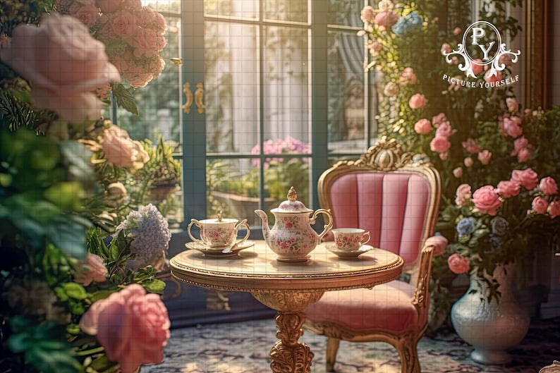 Afternoon Tea With Flowers - Digital File, Background, Backdrop, for ...