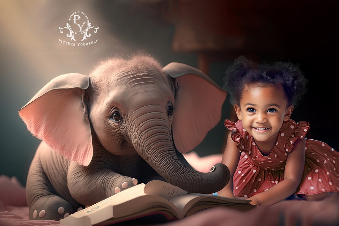 Baby Elephant Friend - Digital File, Background, Backdrop, for ...