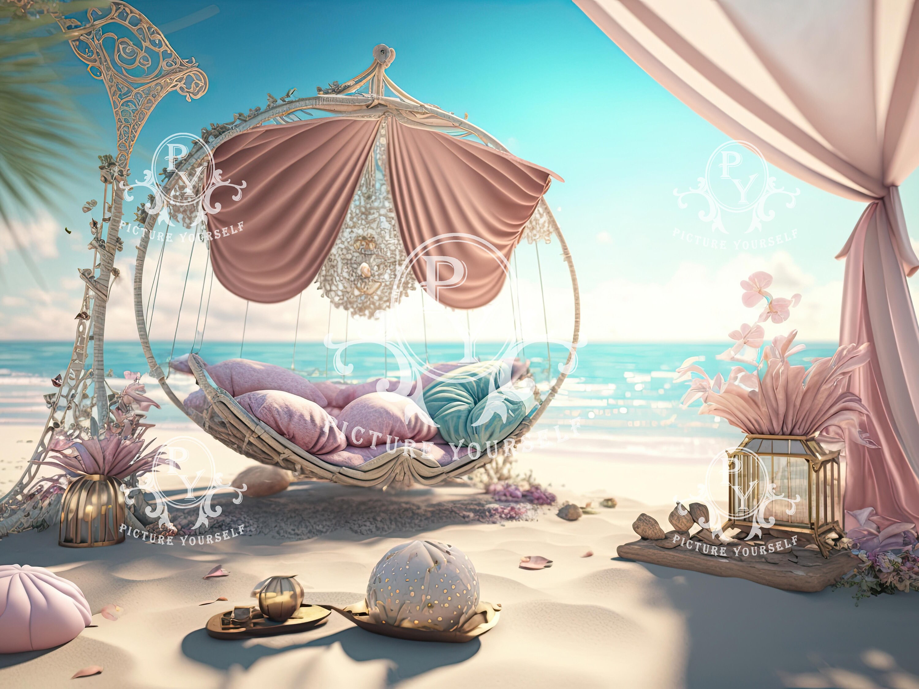On the Beach in Pastel - Digital File, Background, Backdrop, Maternity ...