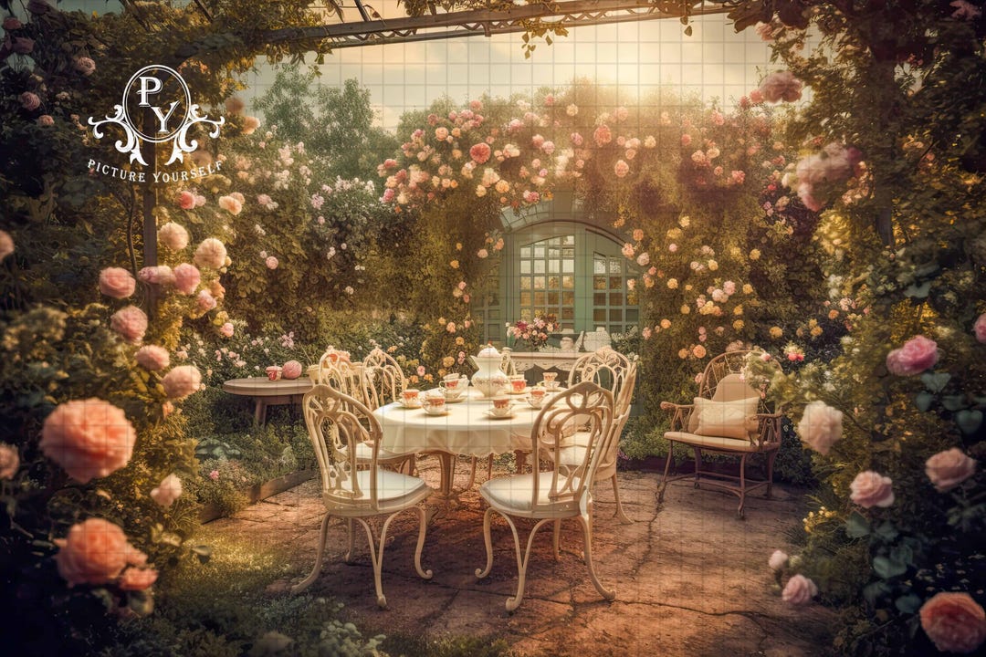 Evening Tea in the Garden - Digital File, Background, Backdrop, for ...