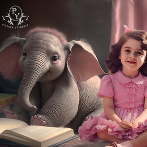 Baby Elephant Friend 2 - Digital File, Background, Backdrop, for ...