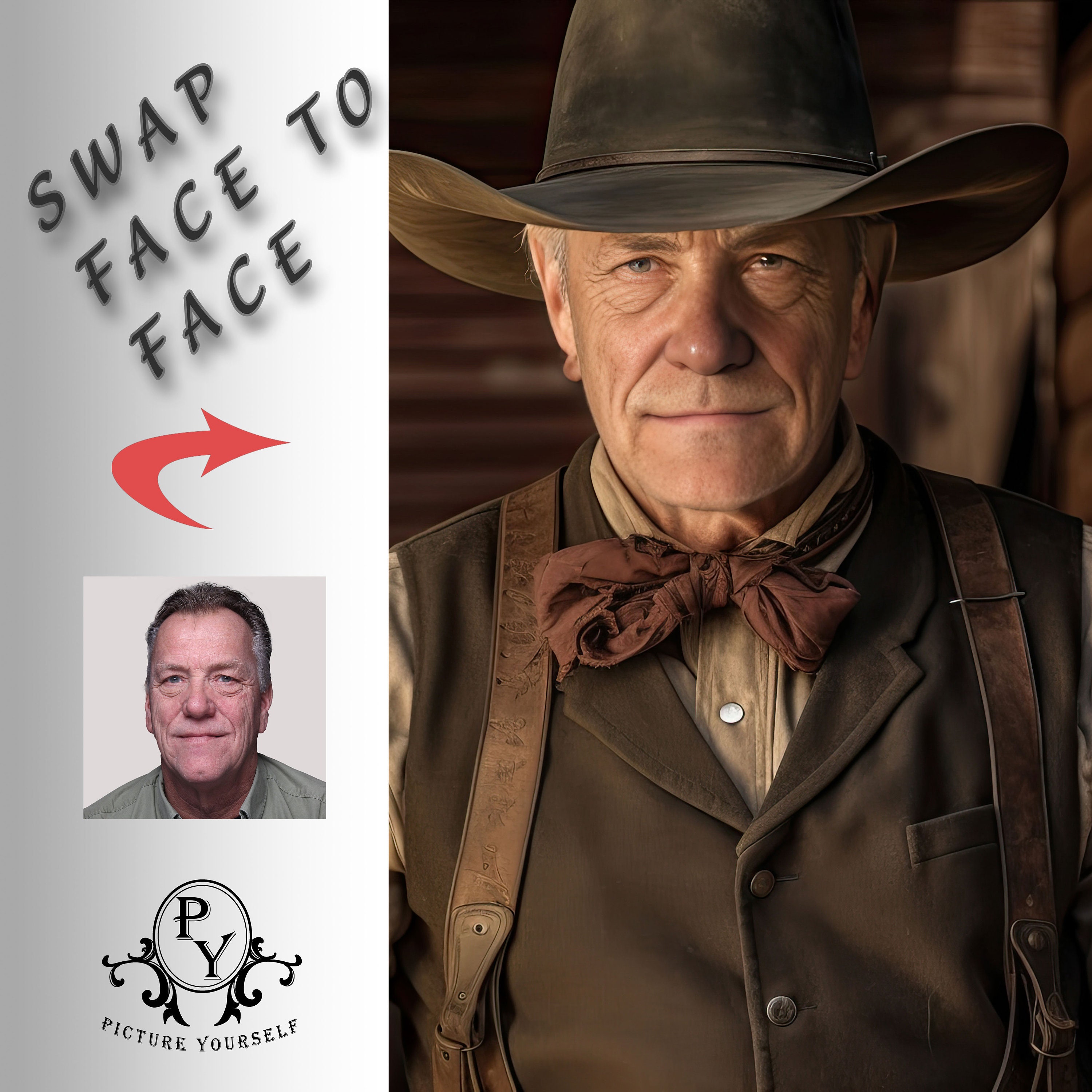 Old Cowboy - Swap Faces, Custom Portrait, Personalised Image With Your ...
