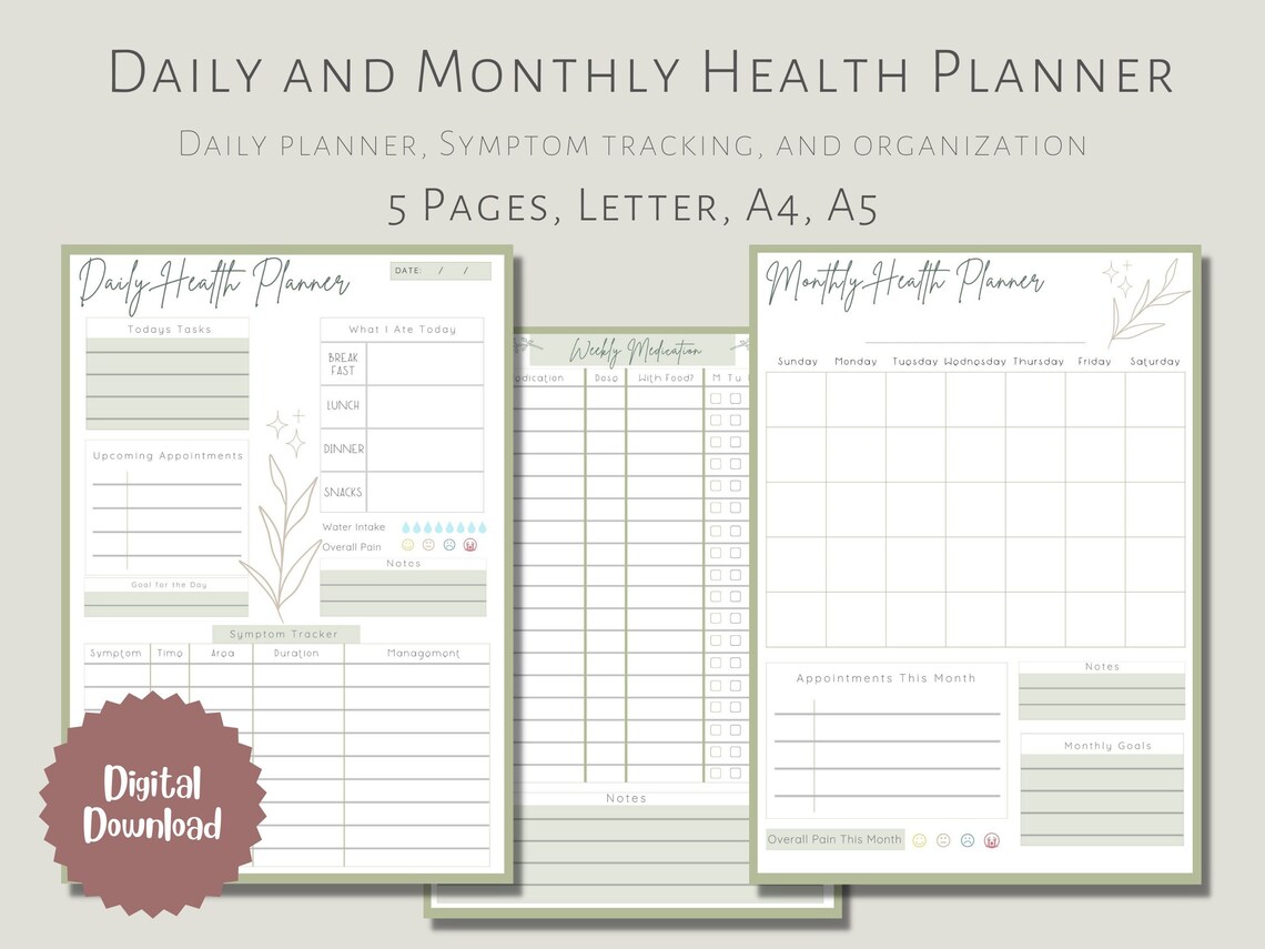 Daily Task and Symptom Tracker, Printable Journal or Bullet Journal ...