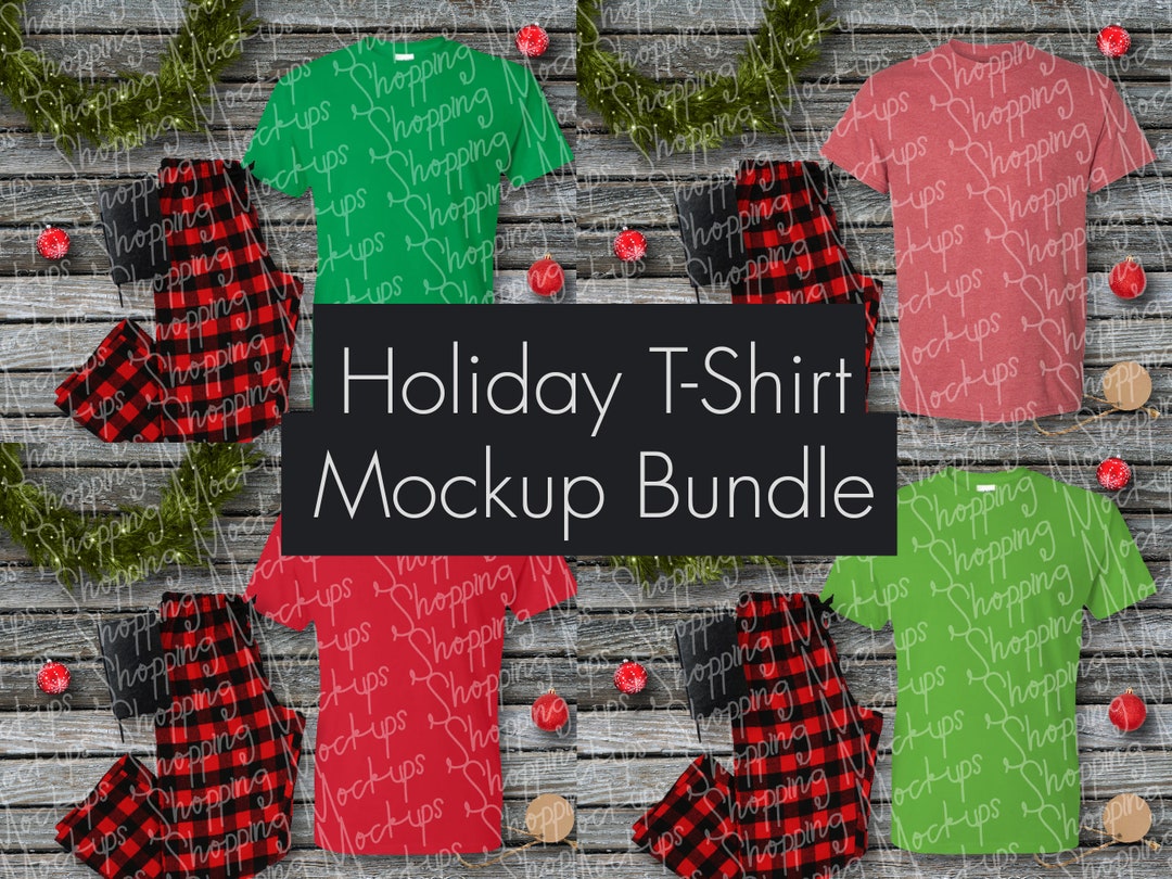 9 Holiday Mockups BUNDLE W/ Gildan T-shirt, Christmas Mockup ...