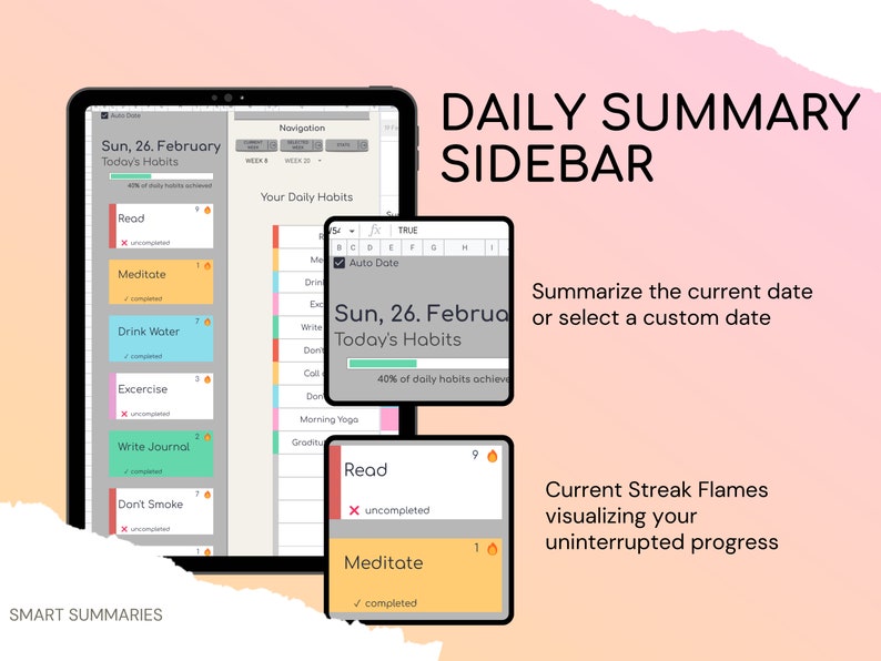 365 Days Habit Tracker Spreadsheet | ADHD Colorblock Design | Simple ...