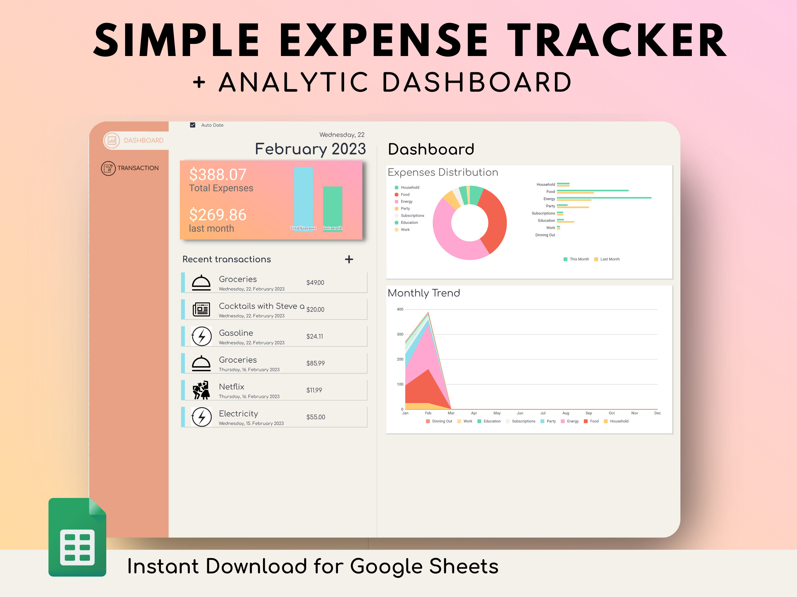 Simple Expense Tracker With Analytic Dashboard - Etsy