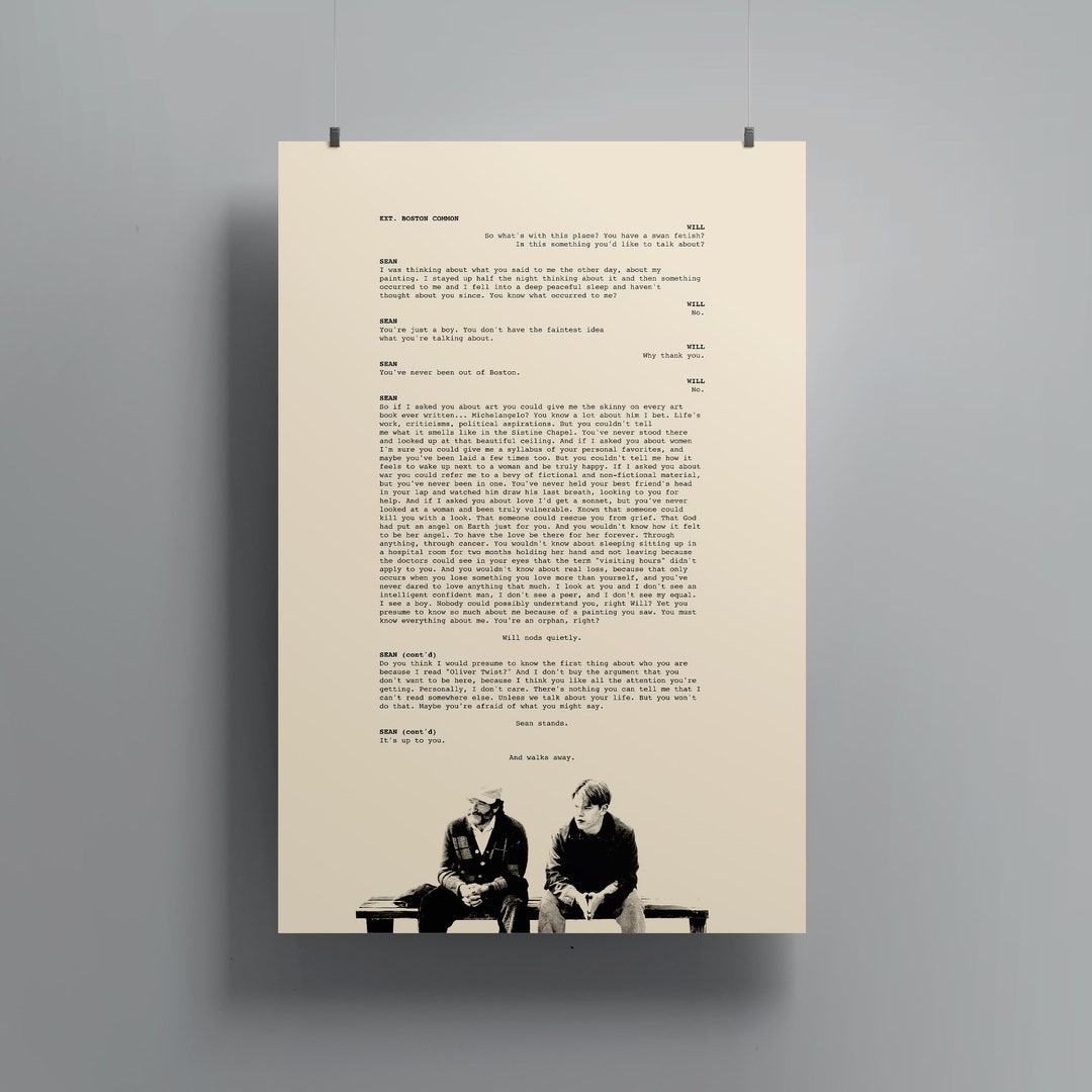 Good Will Hunting Poster | Screenplay Wall Art, Movie Quote Scene Print, Digital Script Download ...