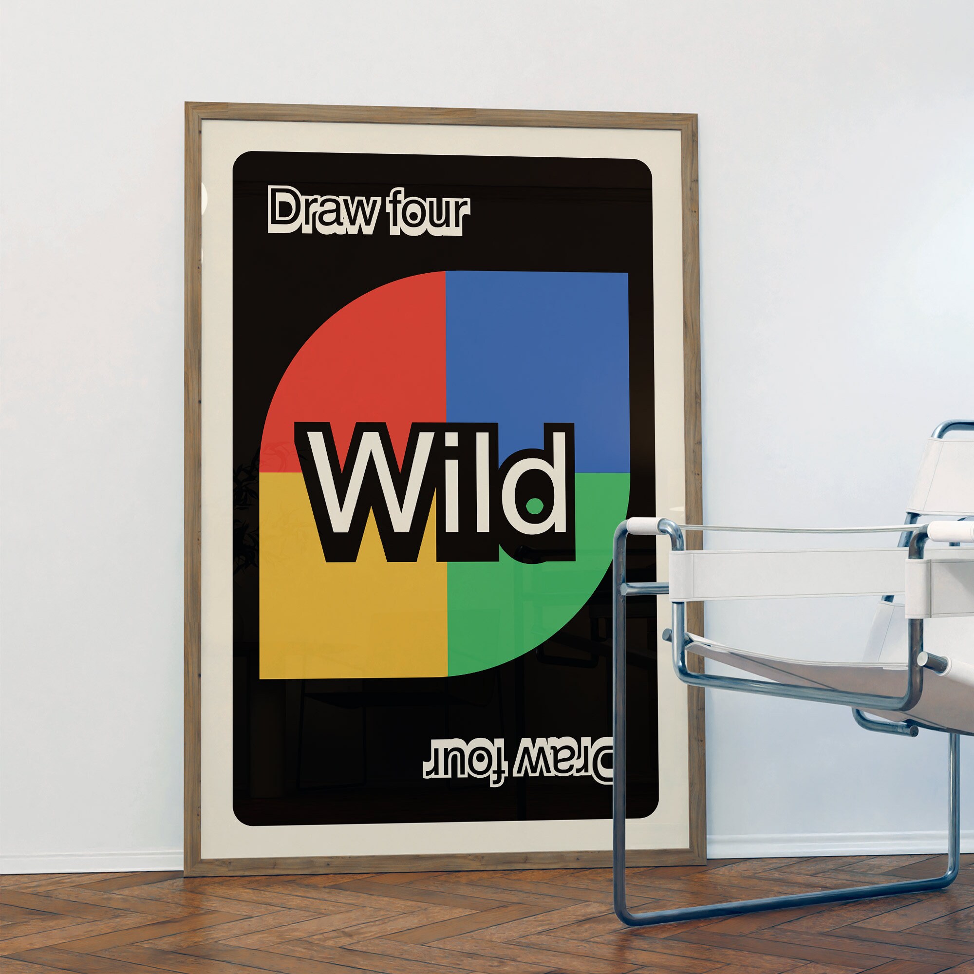 Retro UNO wild Card Poster .: Retro Print Featuring a Black UNO Card ...
