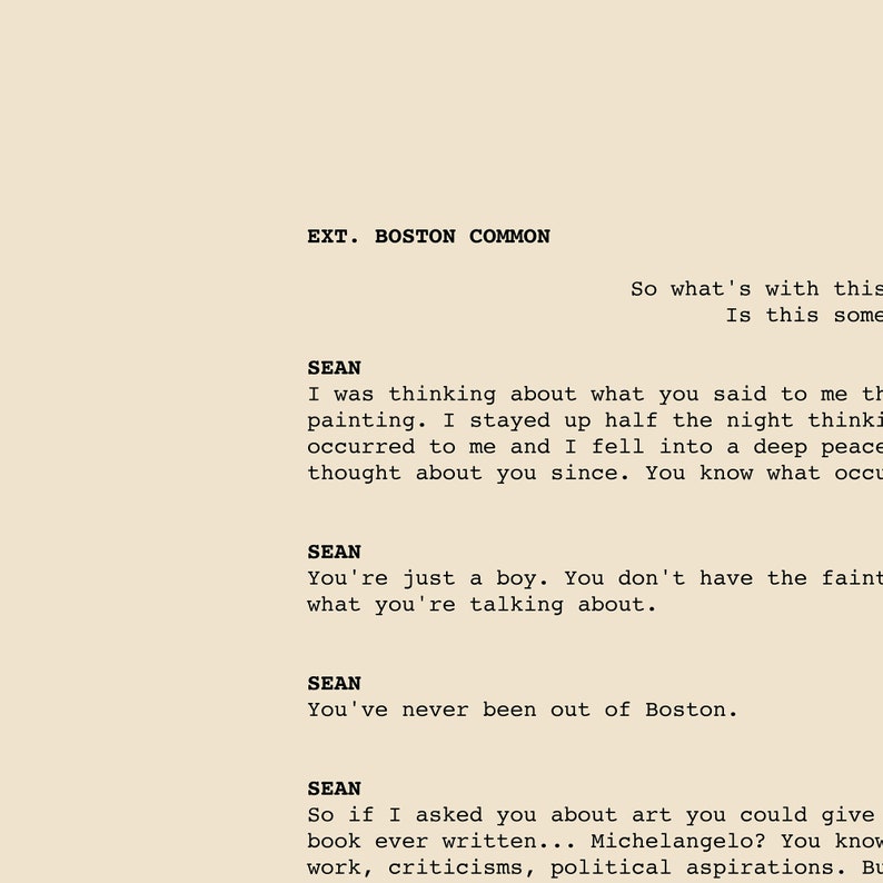 Good Will Hunting Poster | Screenplay Wall Art, Movie Quote Scene Print, Digital Script Download ...