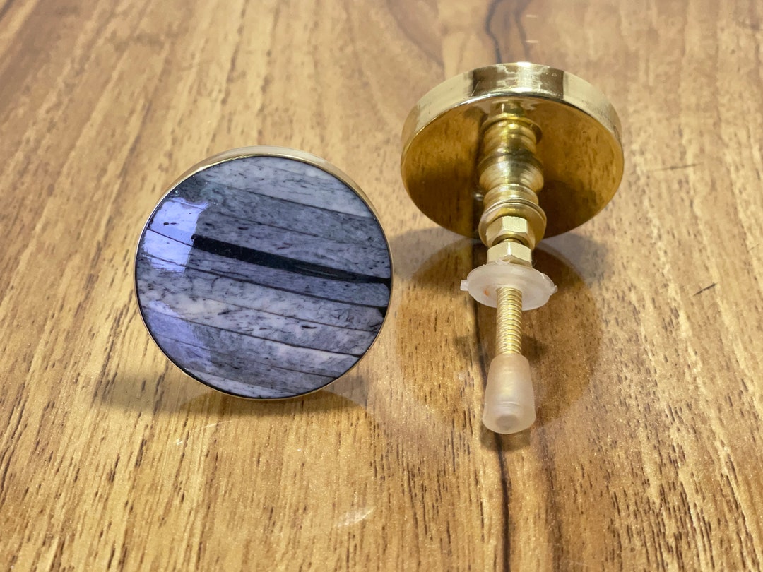 Round Champagne Colored Cabinet Door Knob With Grey Stripe / Modern ...