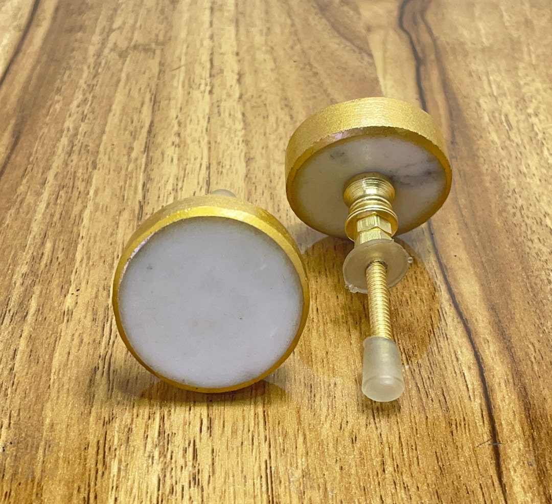 Gold Border White Marbled Stone Cabinet Drawer Knob / Marble Dresser Drawer Door Knob / Cupboard ...